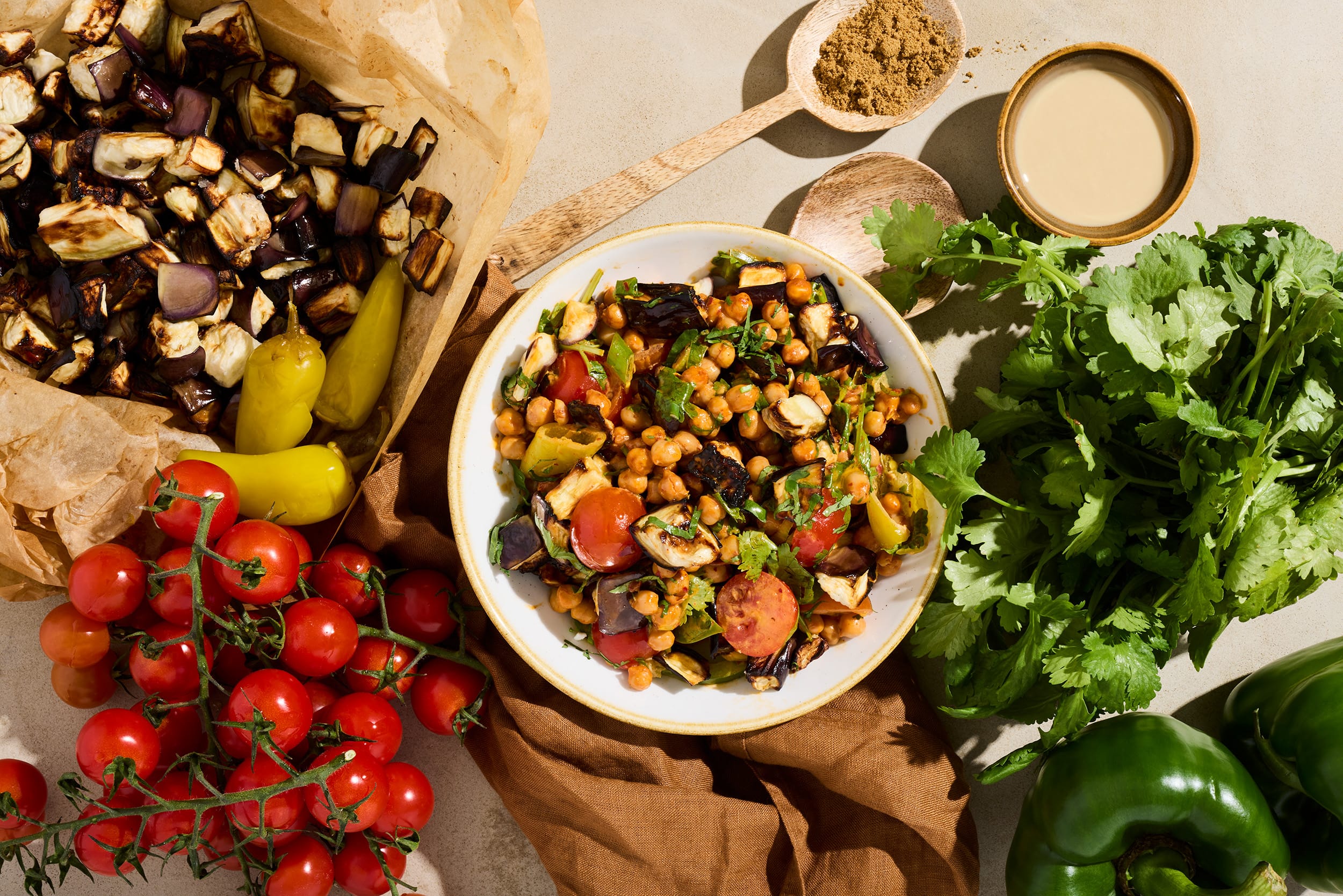 Tahini Aubergine Chickpea Salad - Farmer J